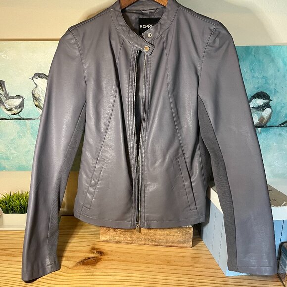 Express | Jackets & Coats | Express Gray Faux Leather Jacket Womens ...